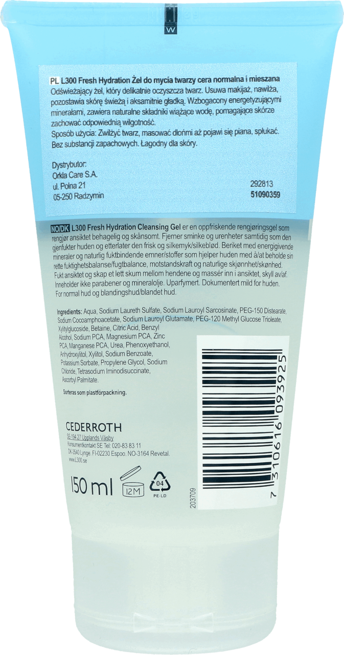L300, Fresh Hydratation, żel do mycia twarzy cera normalna i mieszana ...