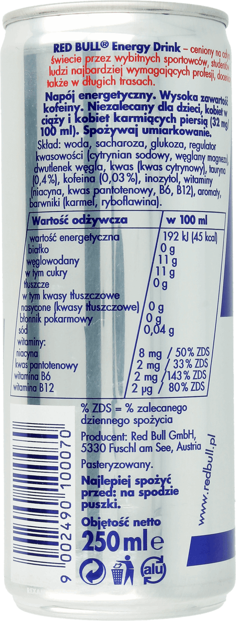 Red Bull, napój energetyczny, 250 ml, nr kat. 18165 - Internetowa ...