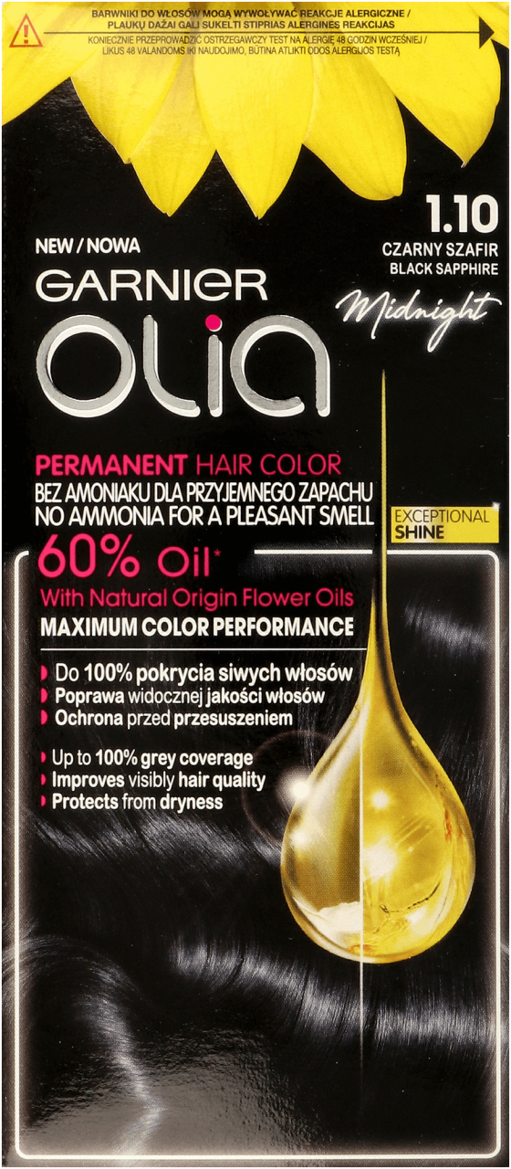GARNIER OLIA, trwała koloryzacja bez amoniaku 1.10 Czarny Szafir, 1 szt ...