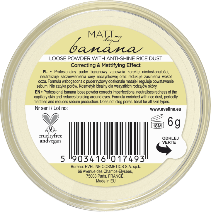 EVELINE COSMETICS, Matt My Day, sypki puder matujący Banana Vegan, 6 g ...