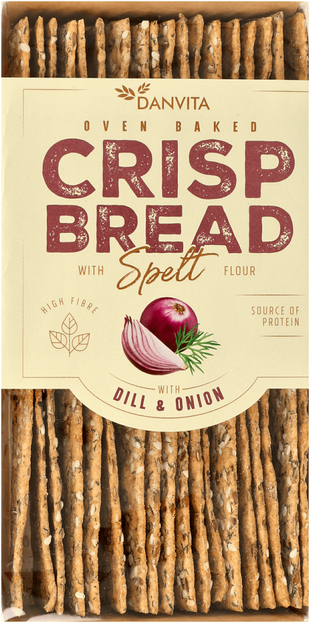 DANVITA, Crisp Bread, płaskie chlebki z mąki orkiszowej, z cebulką i ...