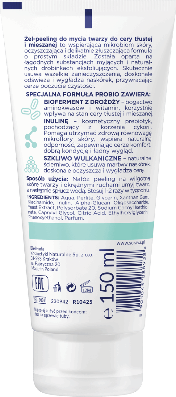 SORAYA, ProBio Clean, żel-peeling do mycia twarzy probiotyczny, 150ml ... SORAYA, ProBio Clean, żel-peeling do mycia twarzy probiotyczny, 150ml ...