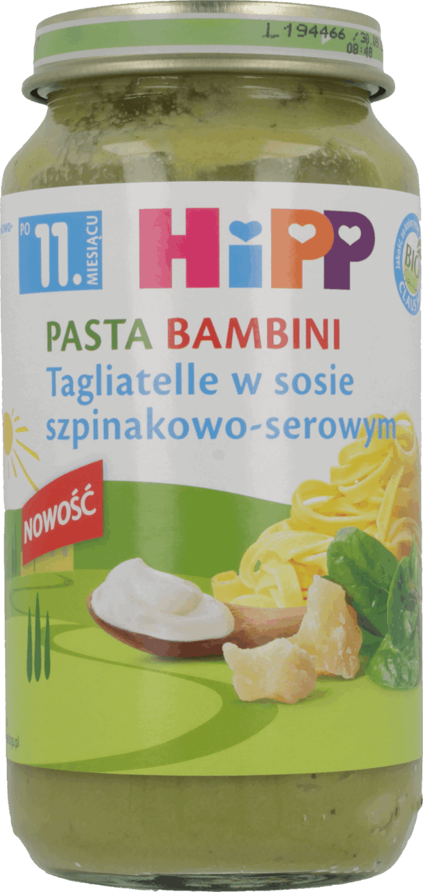 HiPP, Bio, Pasta Bambini, tagliatelle w sosie szpinakowo-serowym ... HiPP, Bio, Pasta Bambini, tagliatelle w sosie szpinakowo-serowym ...