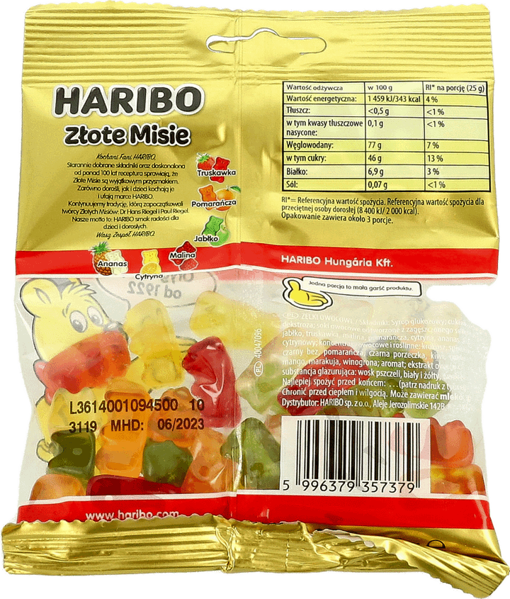 HARIBO, Złote Misie, żelki o smaku owocowym, 100 g | Drogeria Rossmann.pl HARIBO, Złote Misie, żelki o smaku owocowym, 100 g | Drogeria Rossmann.pl
